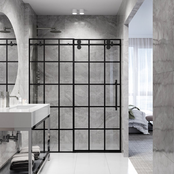 VIGO Elan 68-72" W x 74" H Sliding Frameless Shower Door with 3/8" Grid Clear Glass & Reviews ...